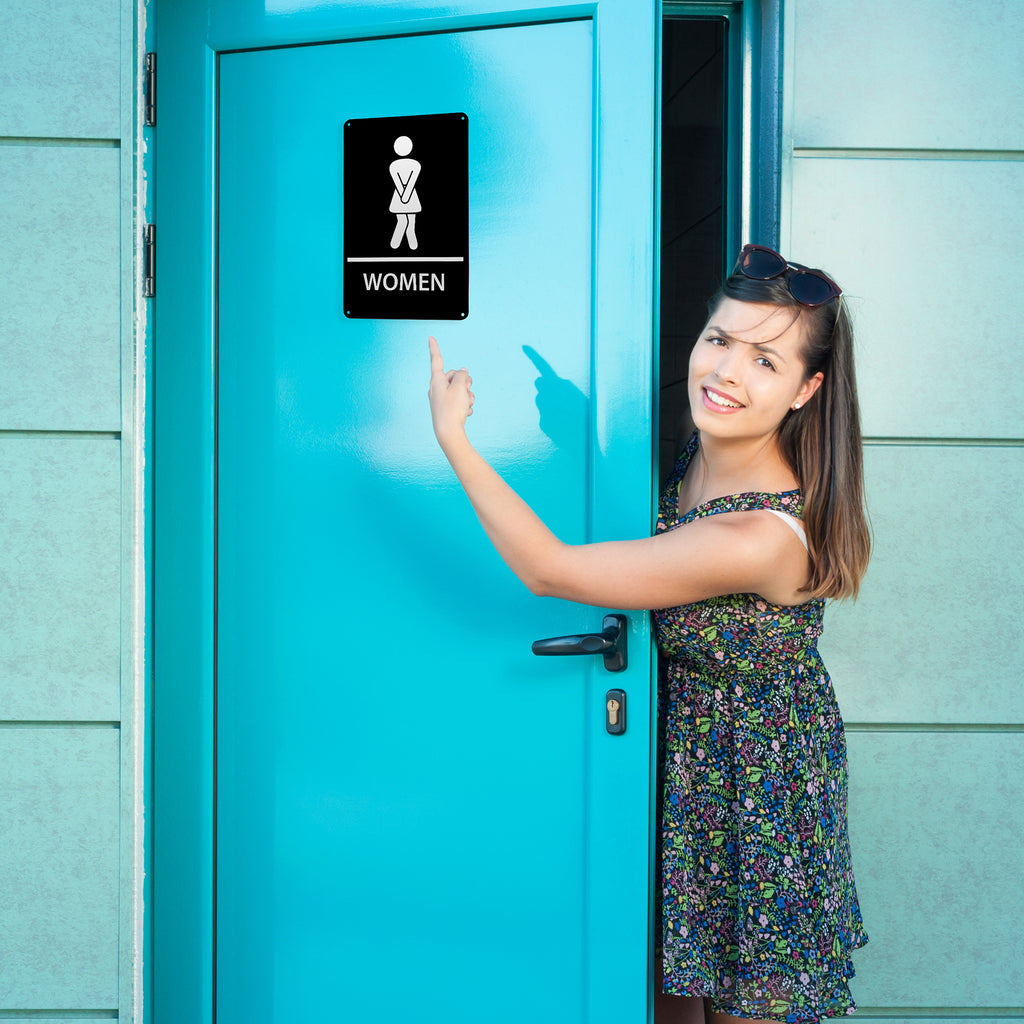 Stick Figure Womens Restroom Sign Small Funny Metal Bathroom Signs Wal ...